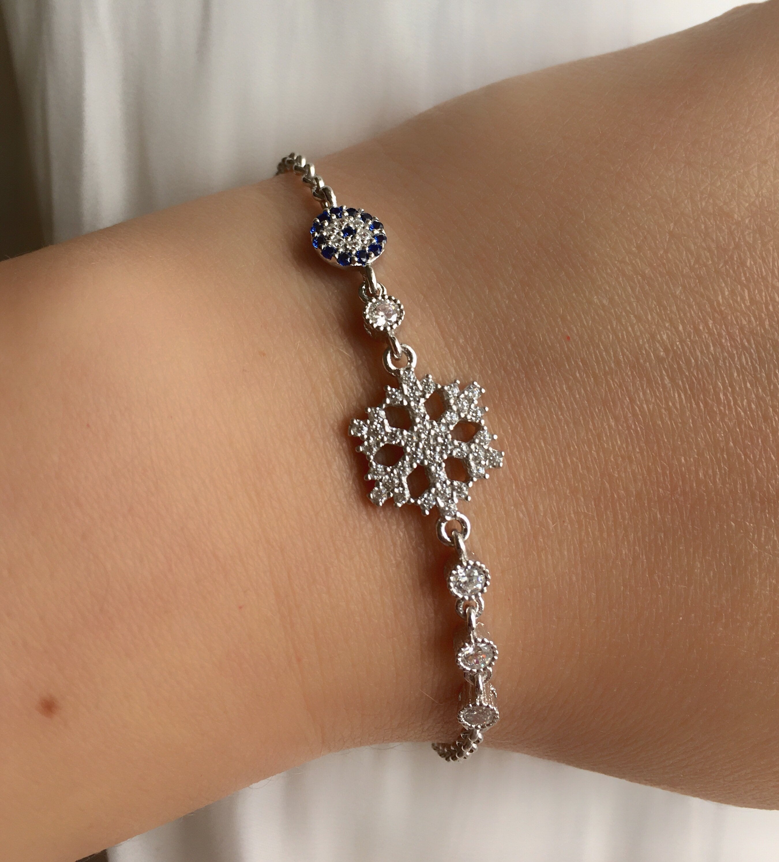 Snowflake Bracelet Sterling Silver Bracelet Evil Eye - Etsy