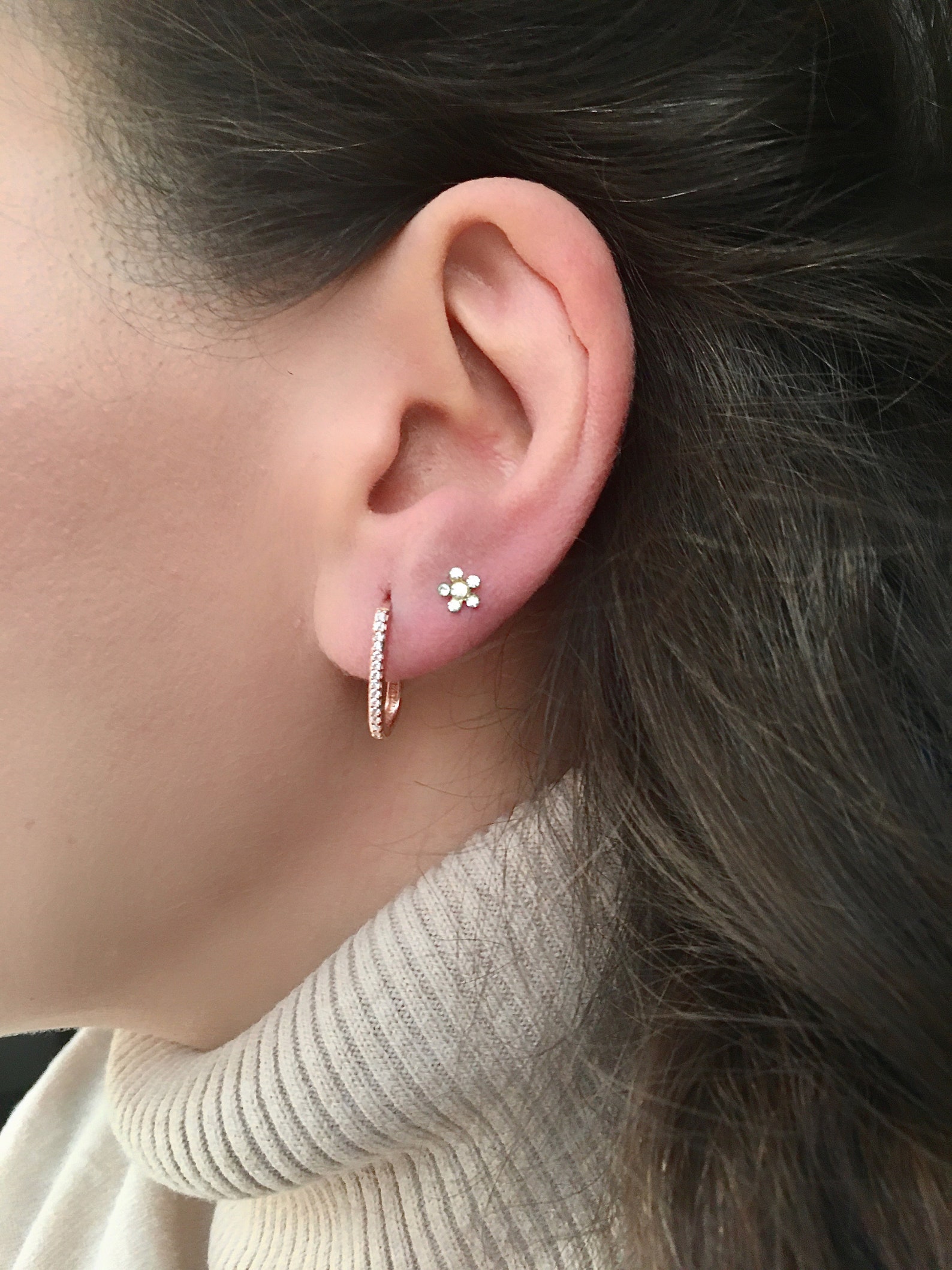 Pave Hoop Earrings / 925 Sterling Silver Earrings / Zircon Huggie Hoop ...