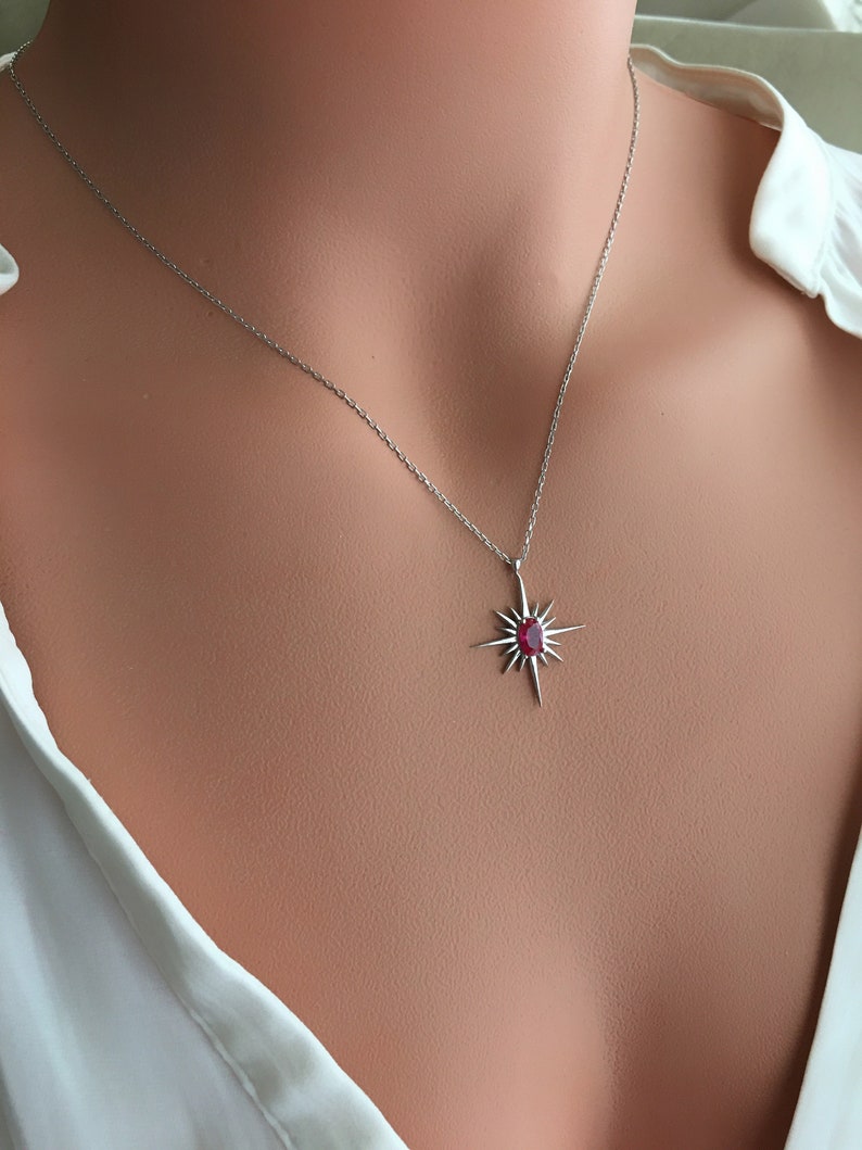 925 Sterling Silver Ruby North Star Necklace, Polar Star Necklace, 18k ...