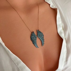 Turquoise Wings Necklace / 925 Sterling Silver Angel Wings / Zircon ...