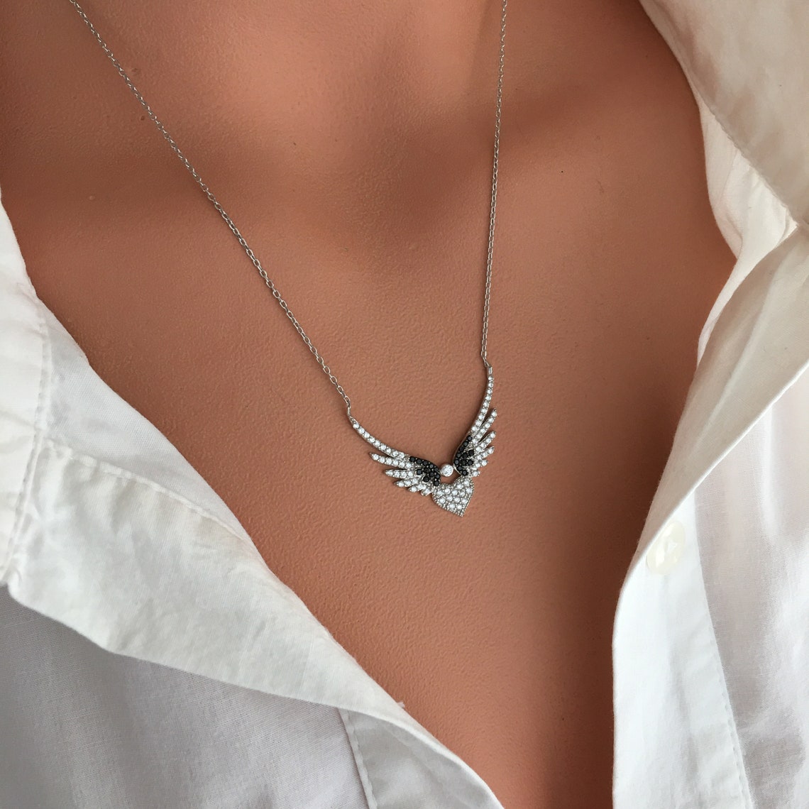 Heart and Wings Necklace / Sterling Silver Necklace / Angel - Etsy