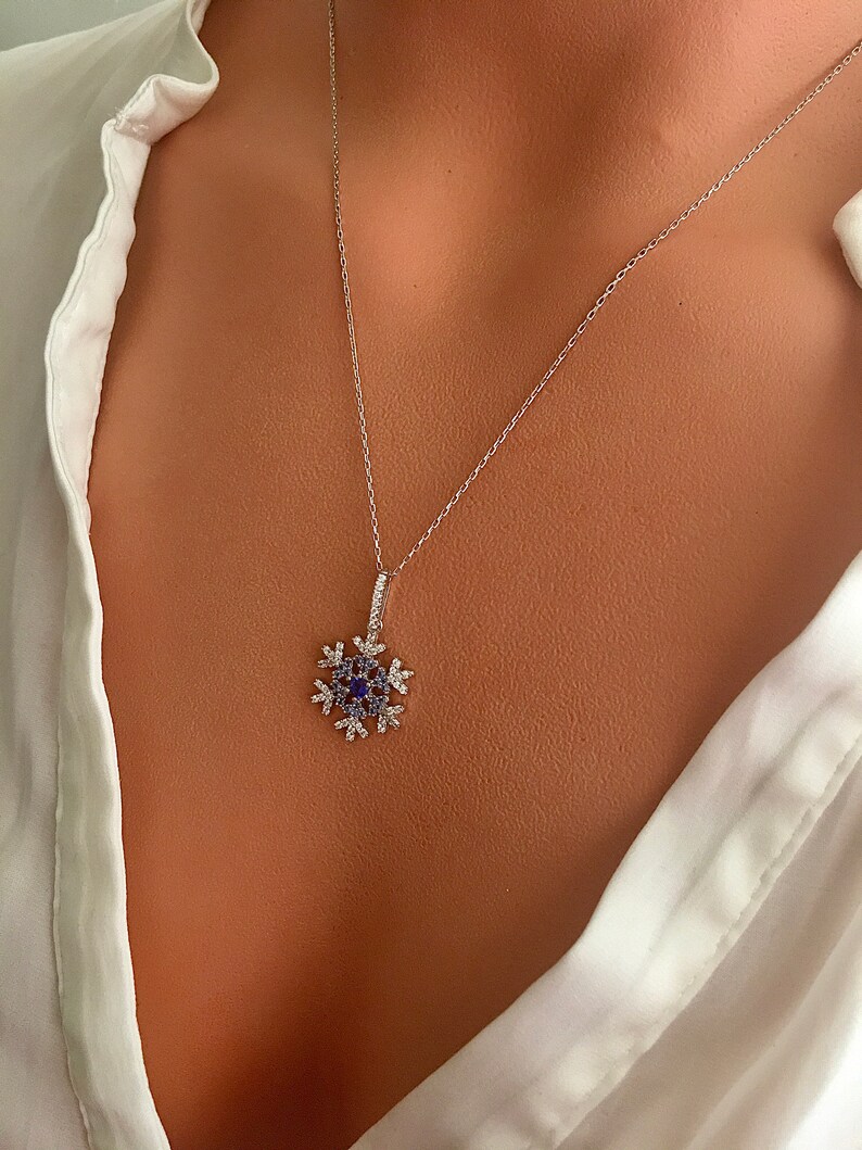 Sapphire Snowflake Necklace / 925 Sterling Silver Necklace / - Etsy