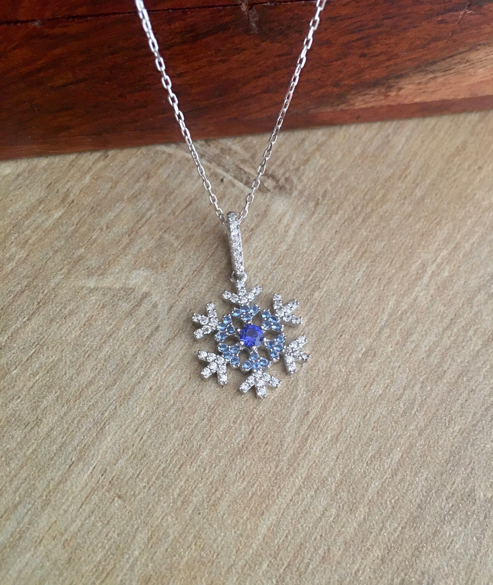 Sapphire Snowflake Necklace / 925 Sterling Silver Necklace / | Etsy