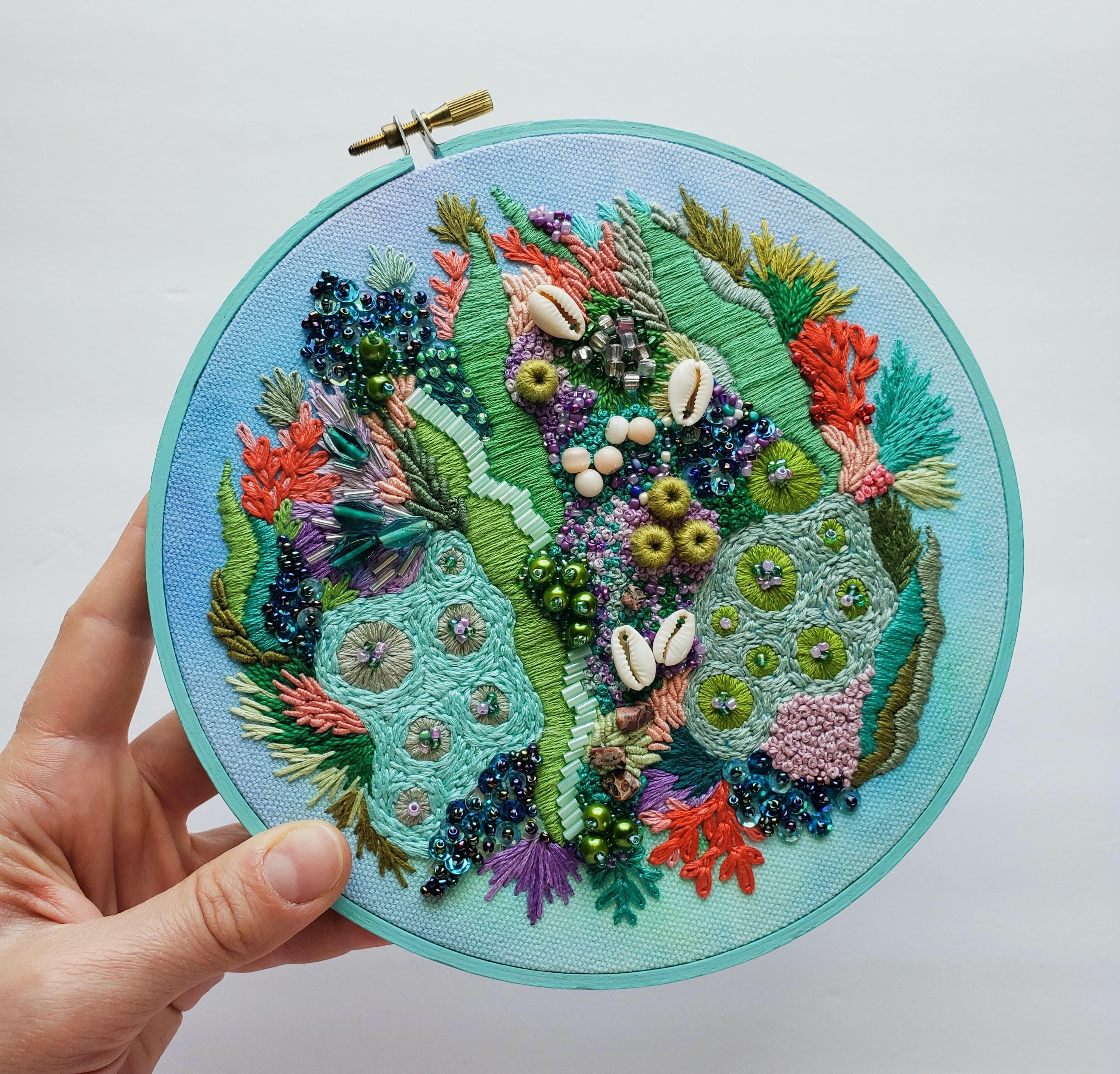Coral Reef Hand Embroidery Wall Decor, Ocean Vibes Decor, Hoop Art ...