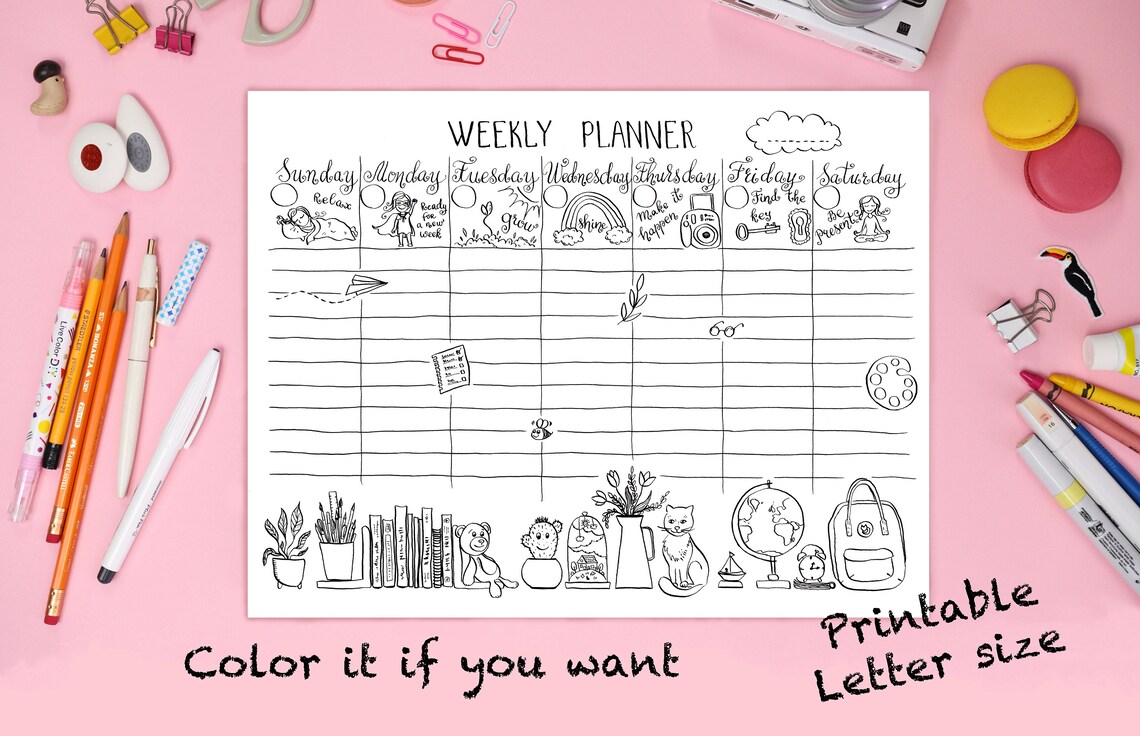Printable Planner, Girls Weekly Planner, Kids Activity Schedule, Cute ...
