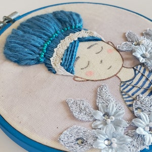 Blue Hair Girl Embroidery, Wall Hanging, Hoop Art, Hand Embroidered - Etsy