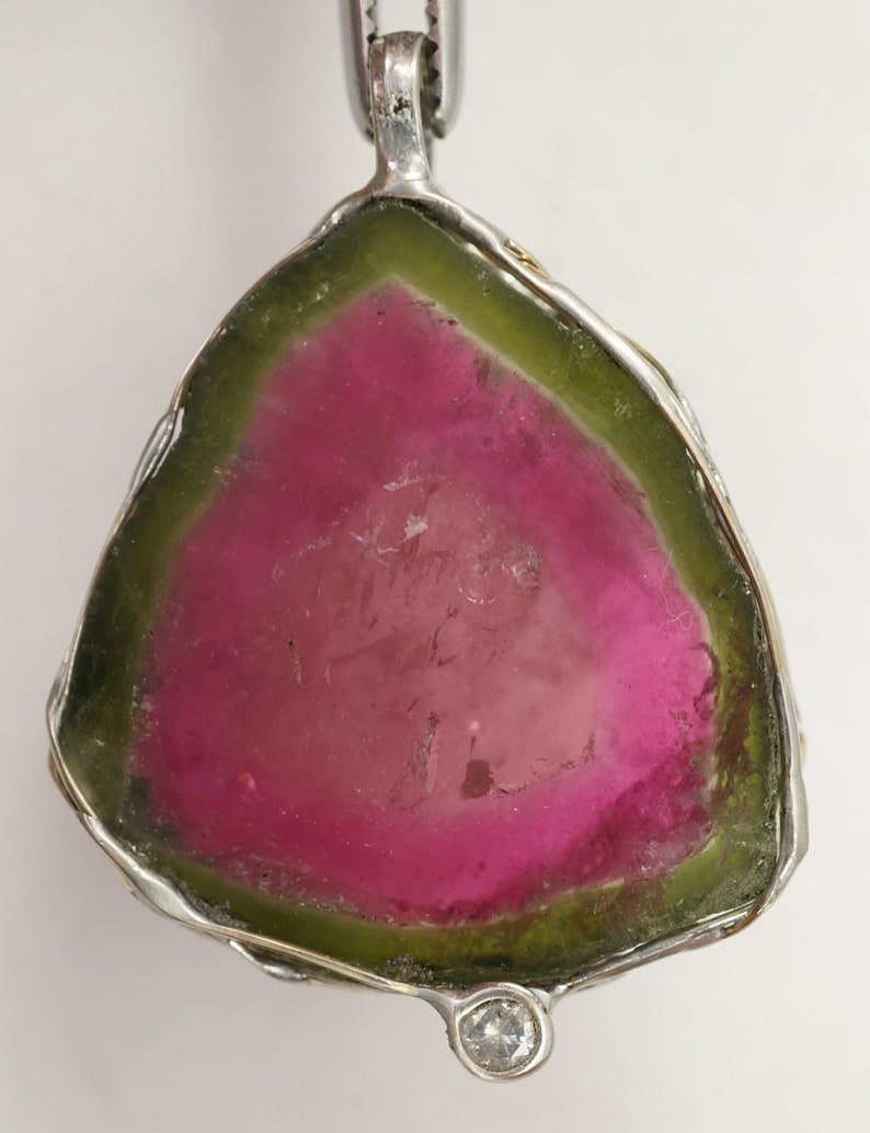 Watermelon Tourmaline Diamond Pendant - Etsy