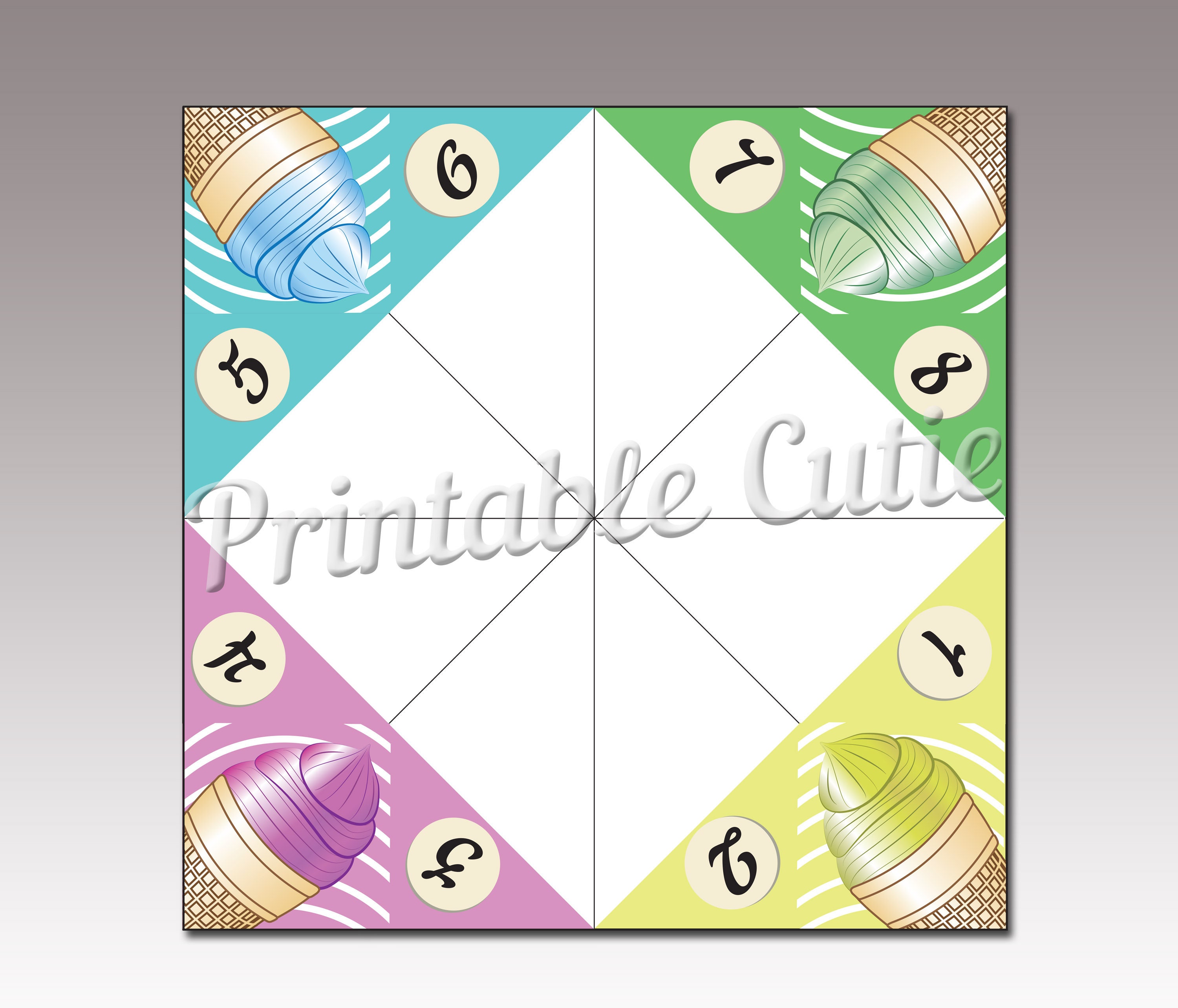 Ice Cream Cootie Catcher, Printable Fortune Teller, Digital Download ...