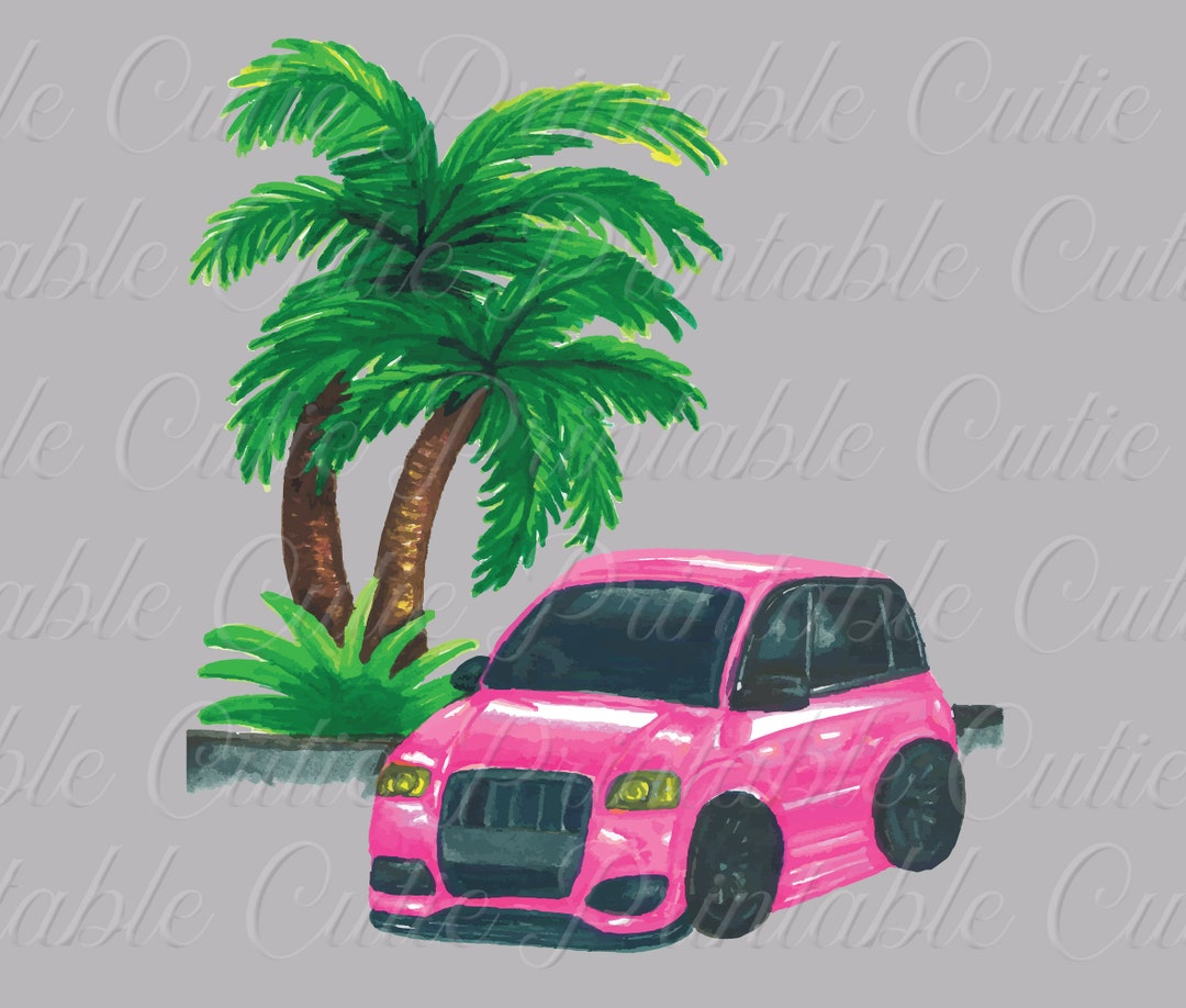 Printable Palm Tree and Pink Car Clip Art Palm Tree Print - Etsy