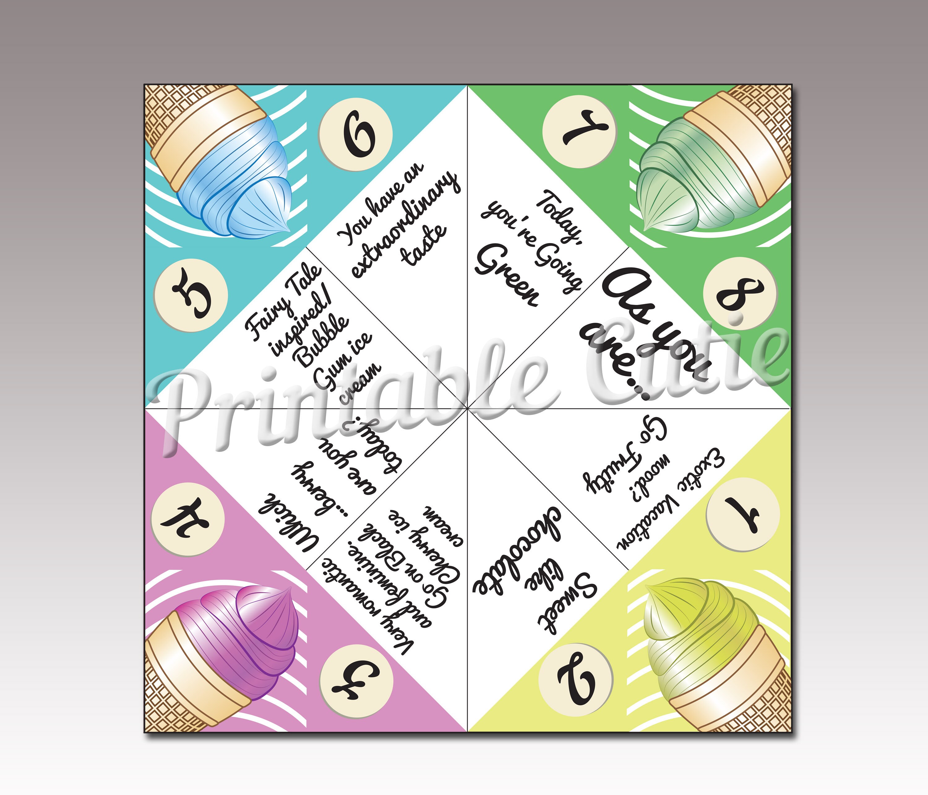 Ice Cream Cootie Catcher, Printable Fortune Teller, Digital Download ...