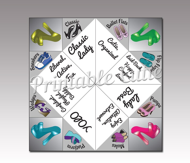 Women Shoes Cootie Catcher, Fashion Fortune Teller, Shoes and Character ...