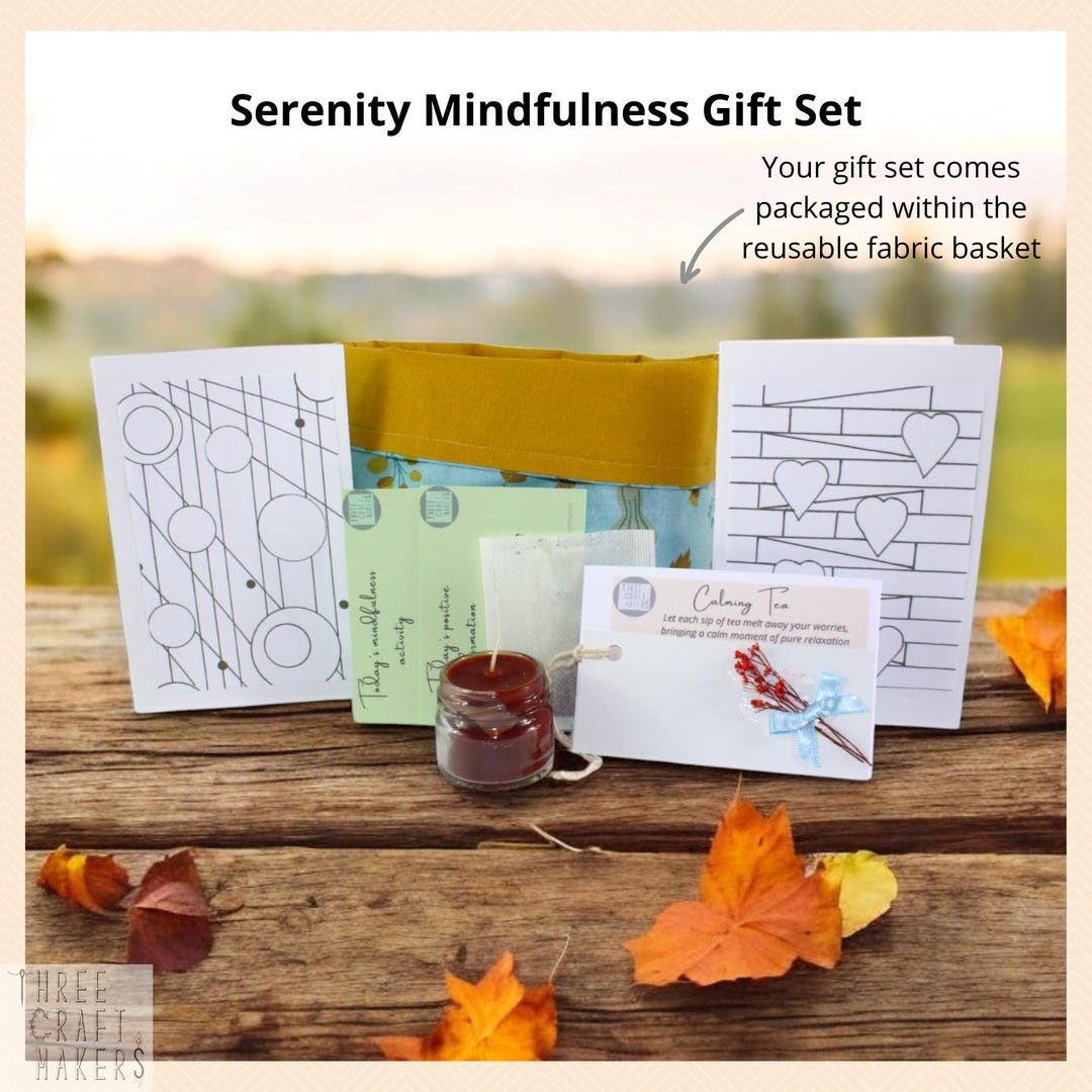 Serenity Mindfulness Gift Set: Fabric Storage Basket, Mindful Colouring ...