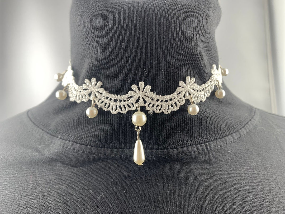 White Choker Perfect for Dirndl With Teardrop Pearl choiter Band, Lace ...