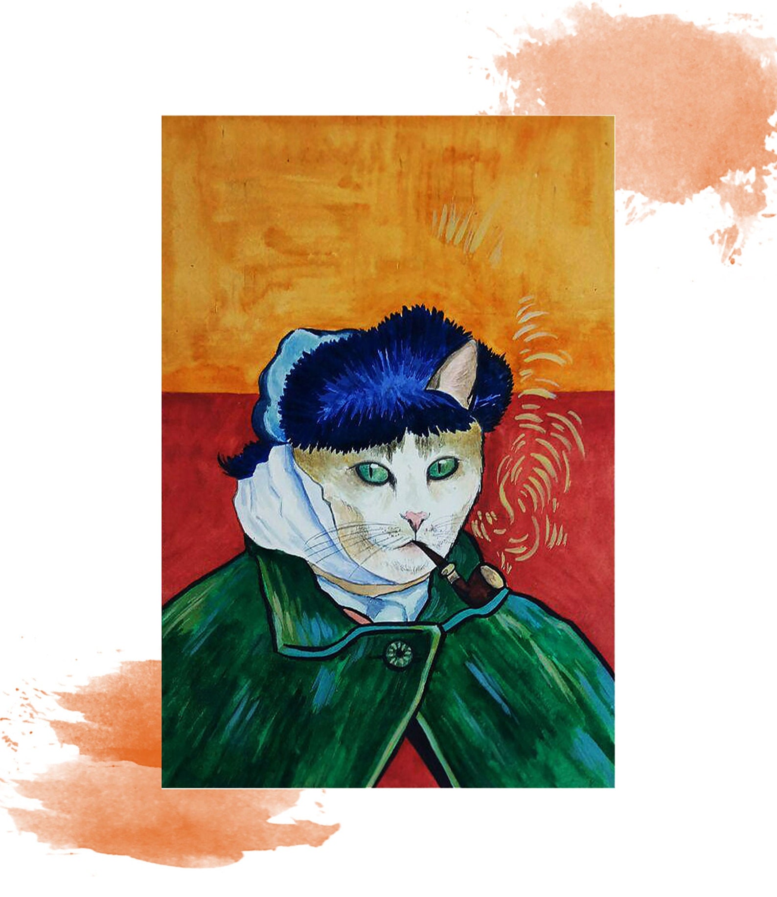 Van Gogh Cat Painting Custom Watercolor Cat Portrait Unique - Etsy