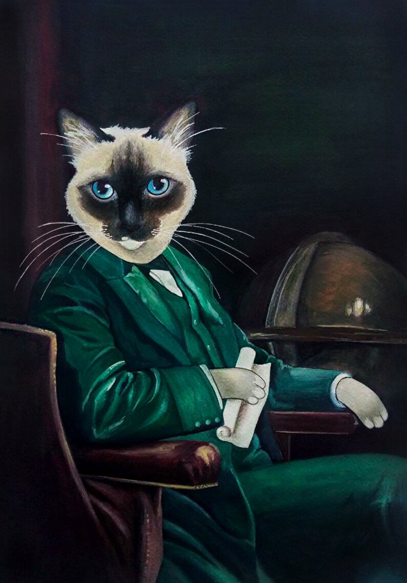 Pet Watercolor Painting Regal Cat Portrait Hand-painted Cat in - Etsy