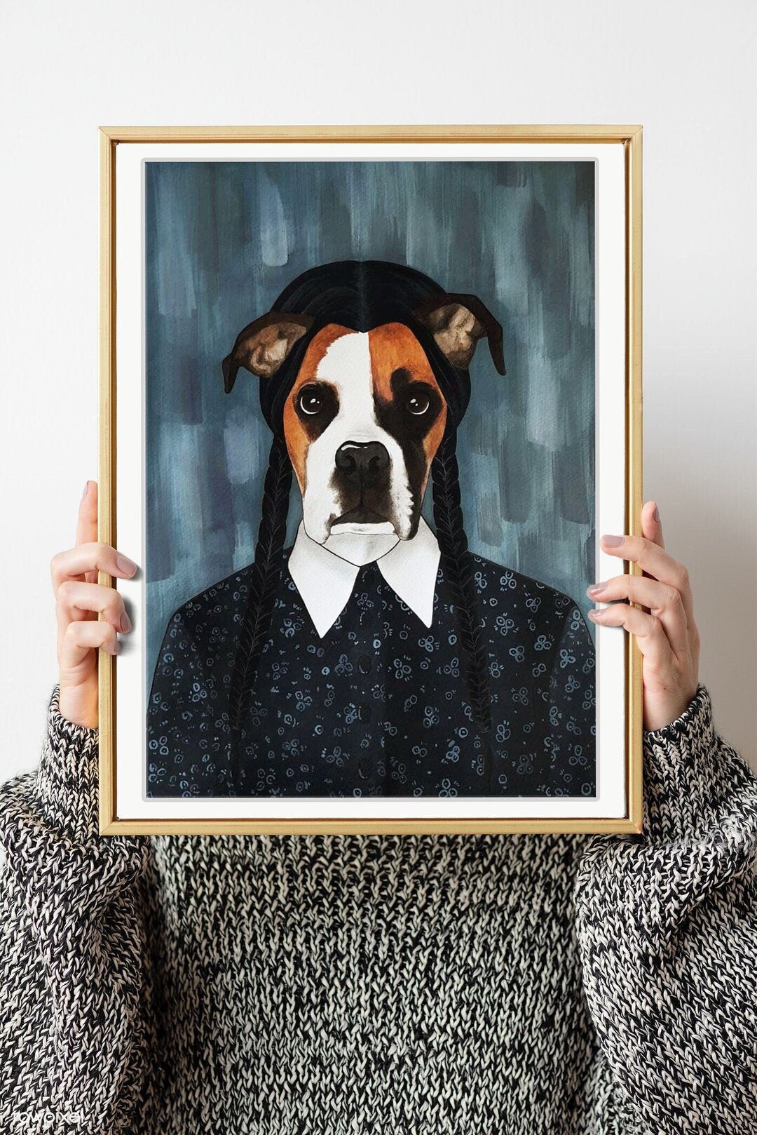 Wednesday Addams Dog Painting, Custom Watercolour Dog Portrait From ...