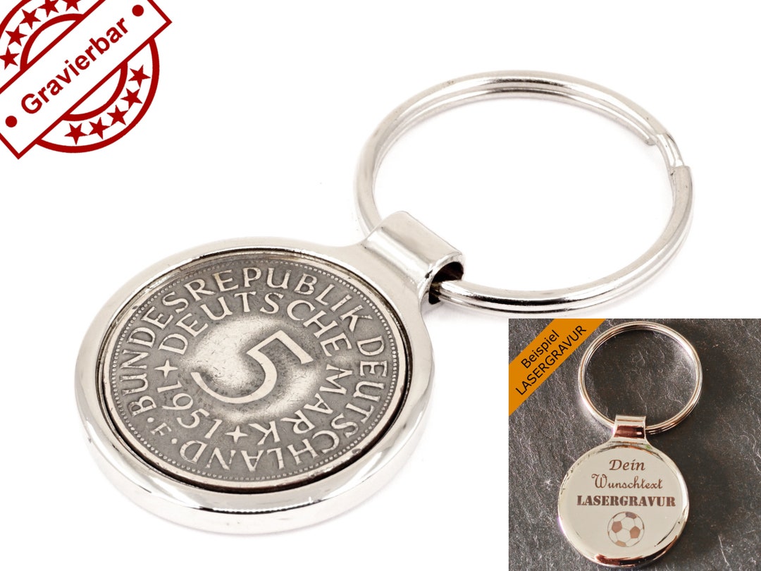 Metal Keyring With a 5 Mark Coin With Date Germany Made of Silver 625 ...