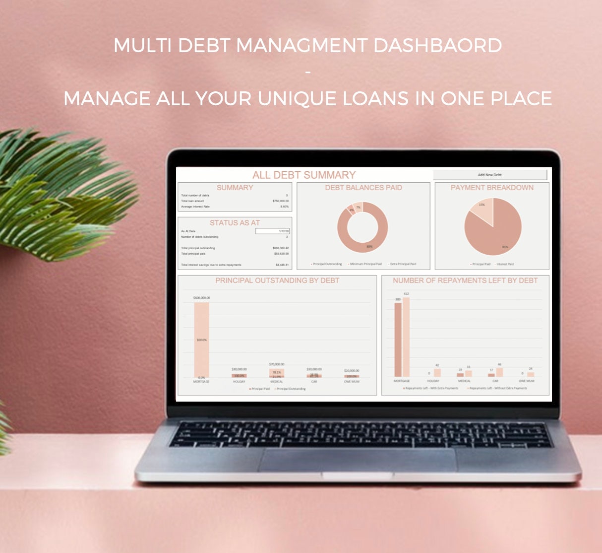 MULTI DEBT MANAGEMENT Dashboard Excel | Etsy