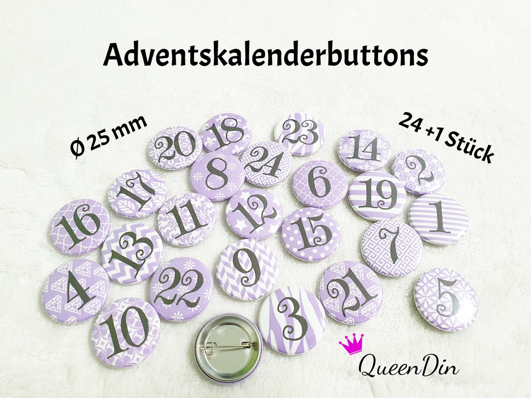 25 Advent Calendar Buttons Ø25 Mm Purple/white (pin Buttons) - Etsy