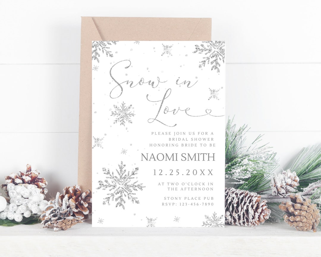 Snow in Love Bridal Shower Invitation, Silver, Christmas Bridal Shower ...