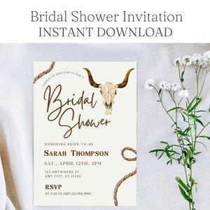 Western Theme Bridal Shower, Rustic Wedding Invitation, Cow Skull ...
