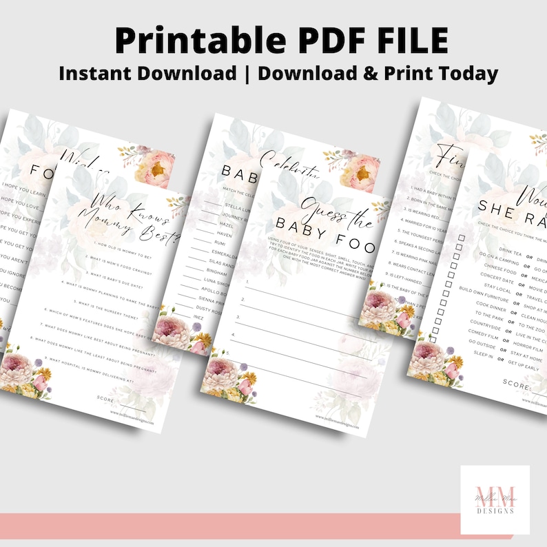 Baby in Bloom Baby Shower Games Printable Baby Shower Games, BSBL1 ...