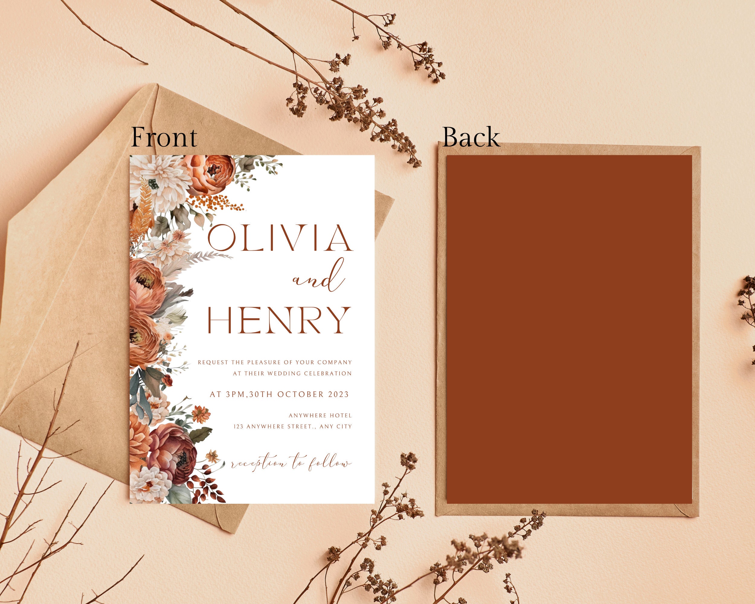 Floral Terracotta Wedding Invites Terracotta Floral Wedding - Etsy