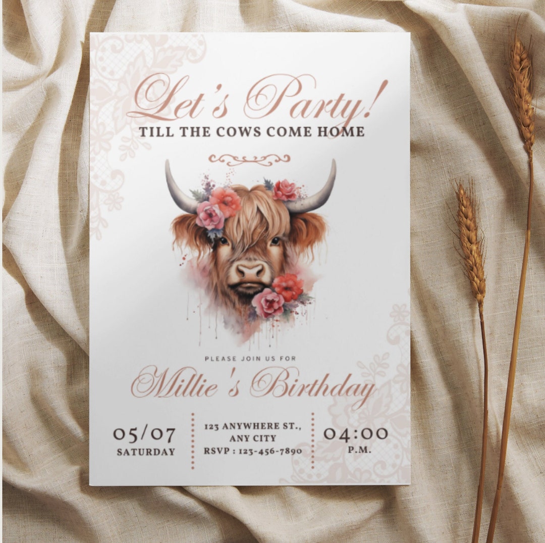 Highland Cow Invitation, Digital Download Editable Highlander Cow ...