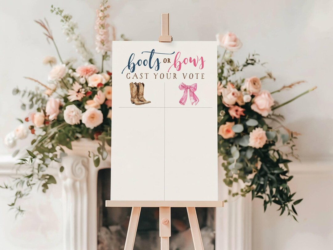 Boots or Bows Gender Reveal Sign - Printable Template - Editable Boots ...