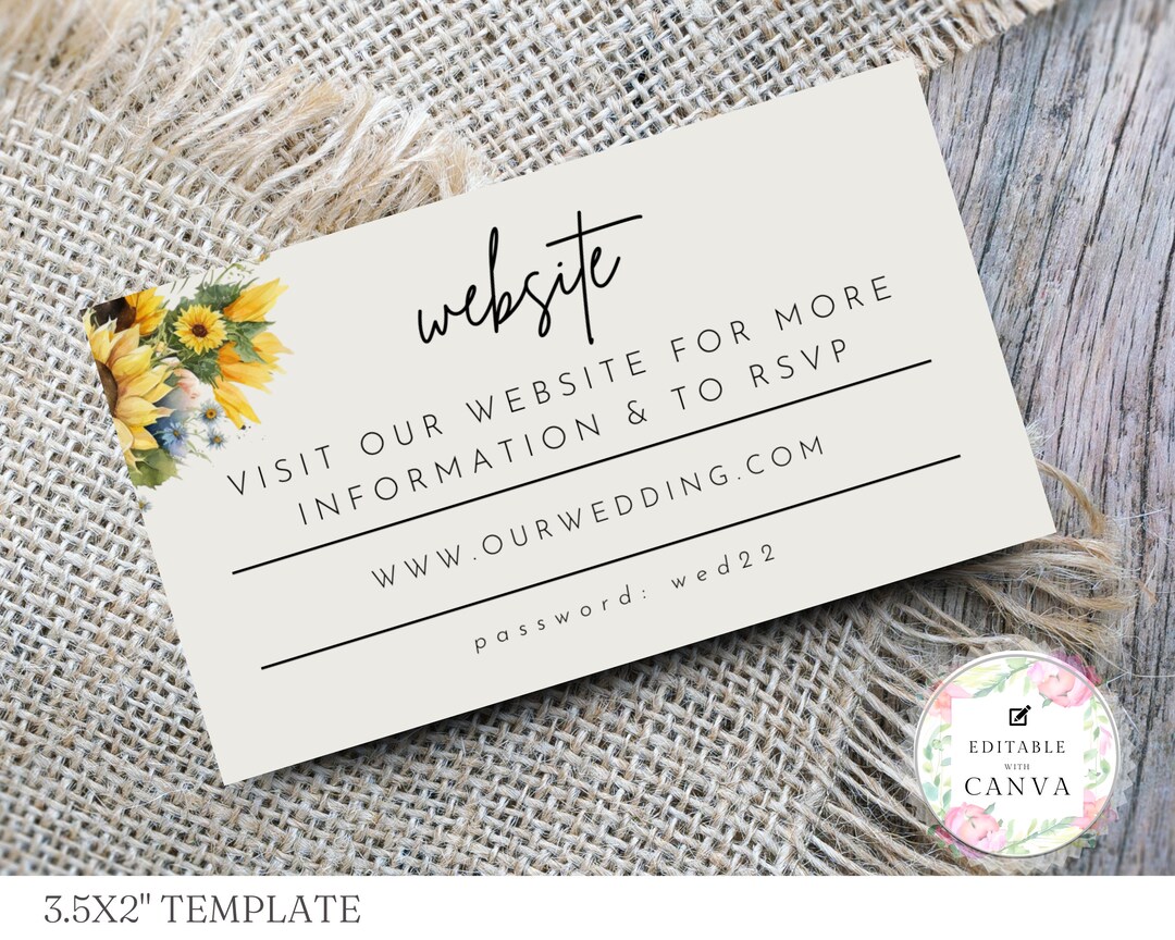 Sunflower Summer Wedding Website Card Template, Customizable in Canva ...