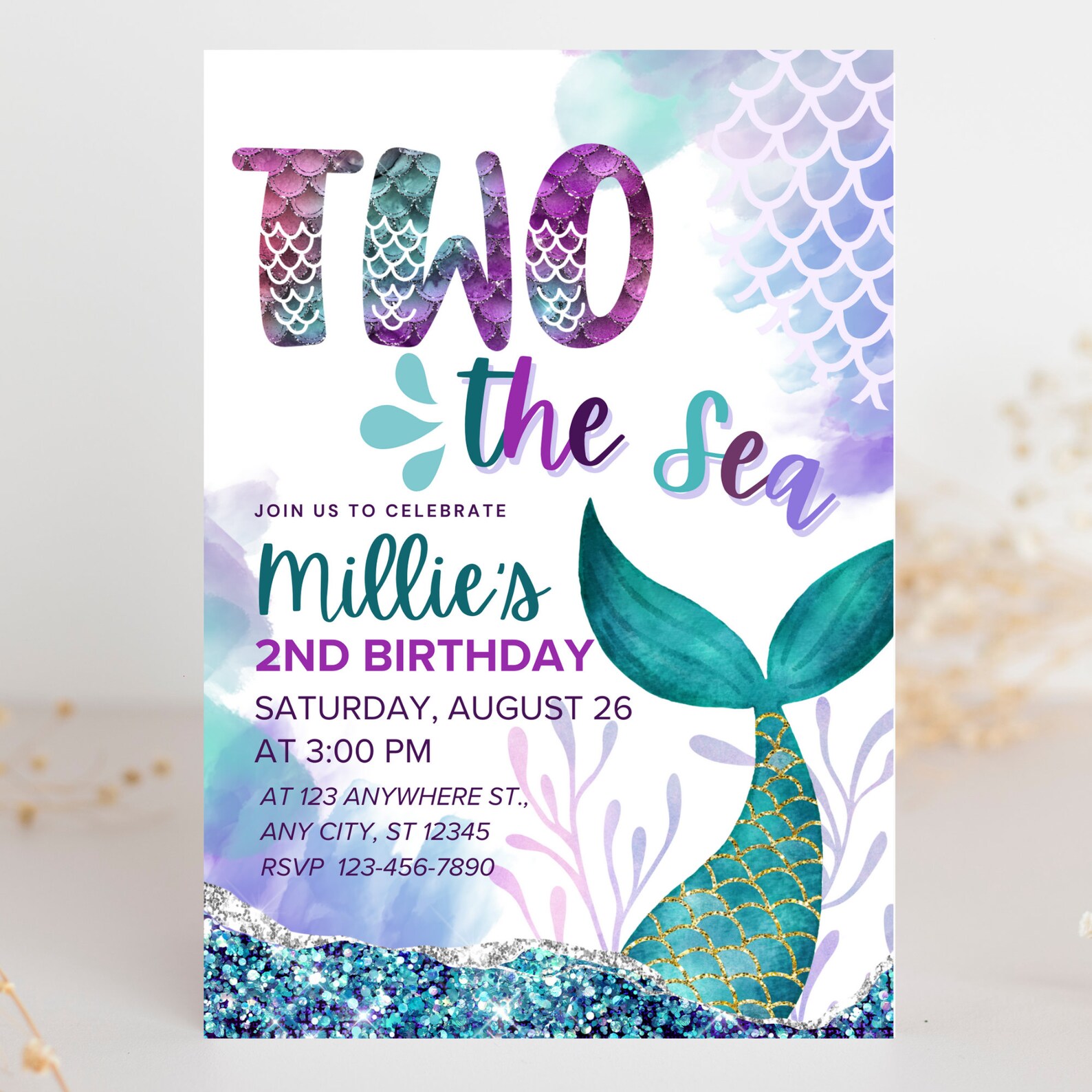 Two the Sea Birthday Invitation, Editable Under the Sea Birthday ...