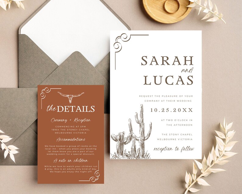 Western Boho Wedding Invitation Suite - Editable Template - Desert Rust ...