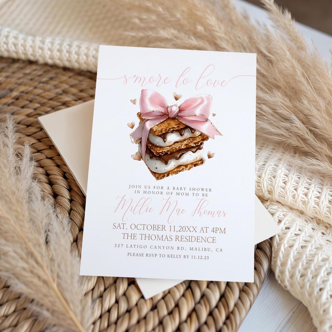 Adding S'more Love Baby Shower Invite - Pink Smore Baby Shower - Smore ...