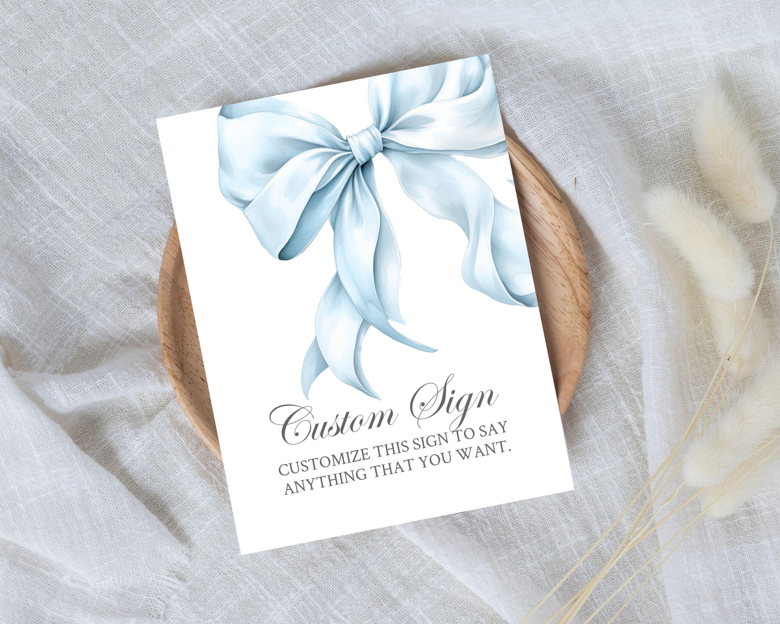 Blue Bow Sign for Baby Shower, Instant Download, Blue Coquette Bow ...