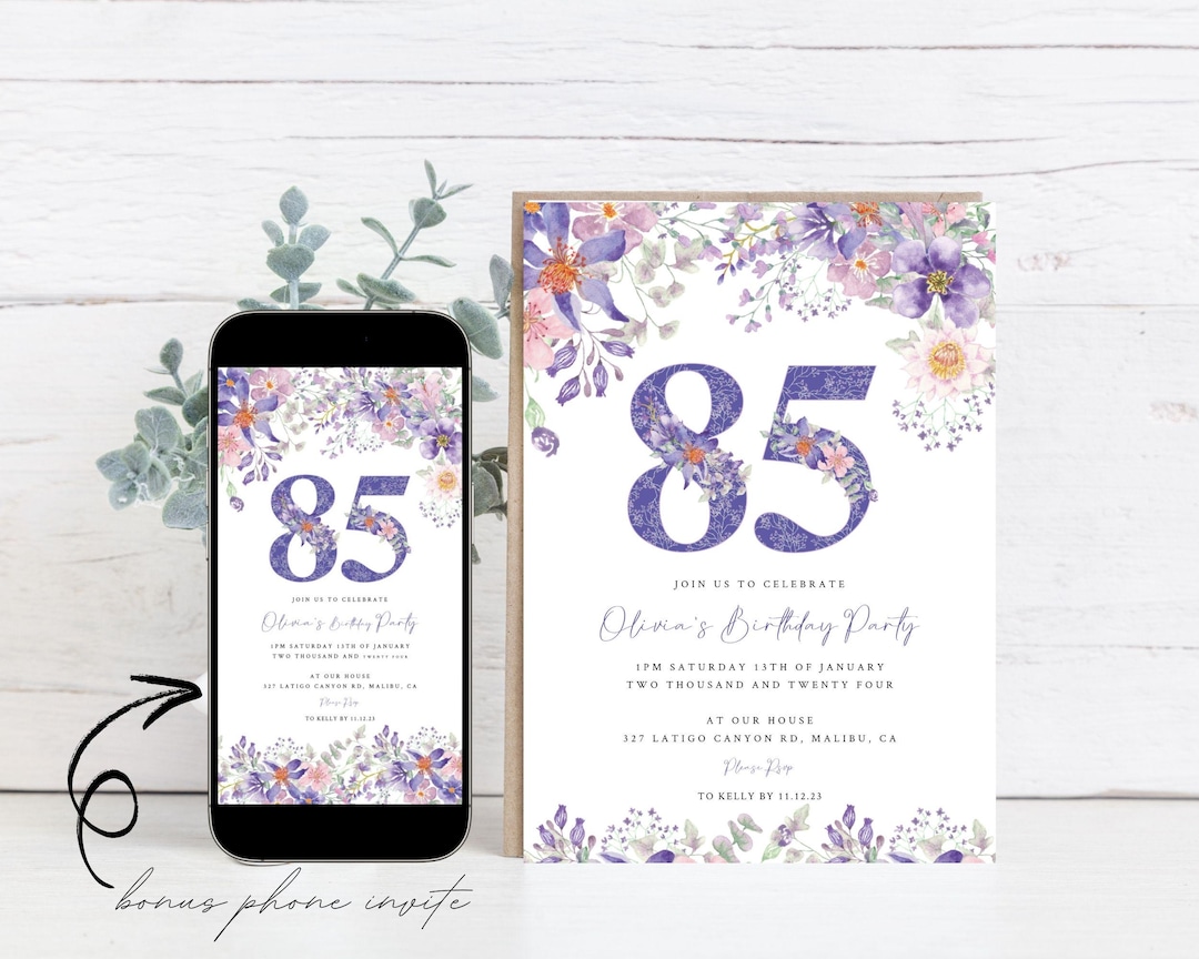 Downloadable 85th Birthday Invitation Template, Surprise 85th Birthday ...