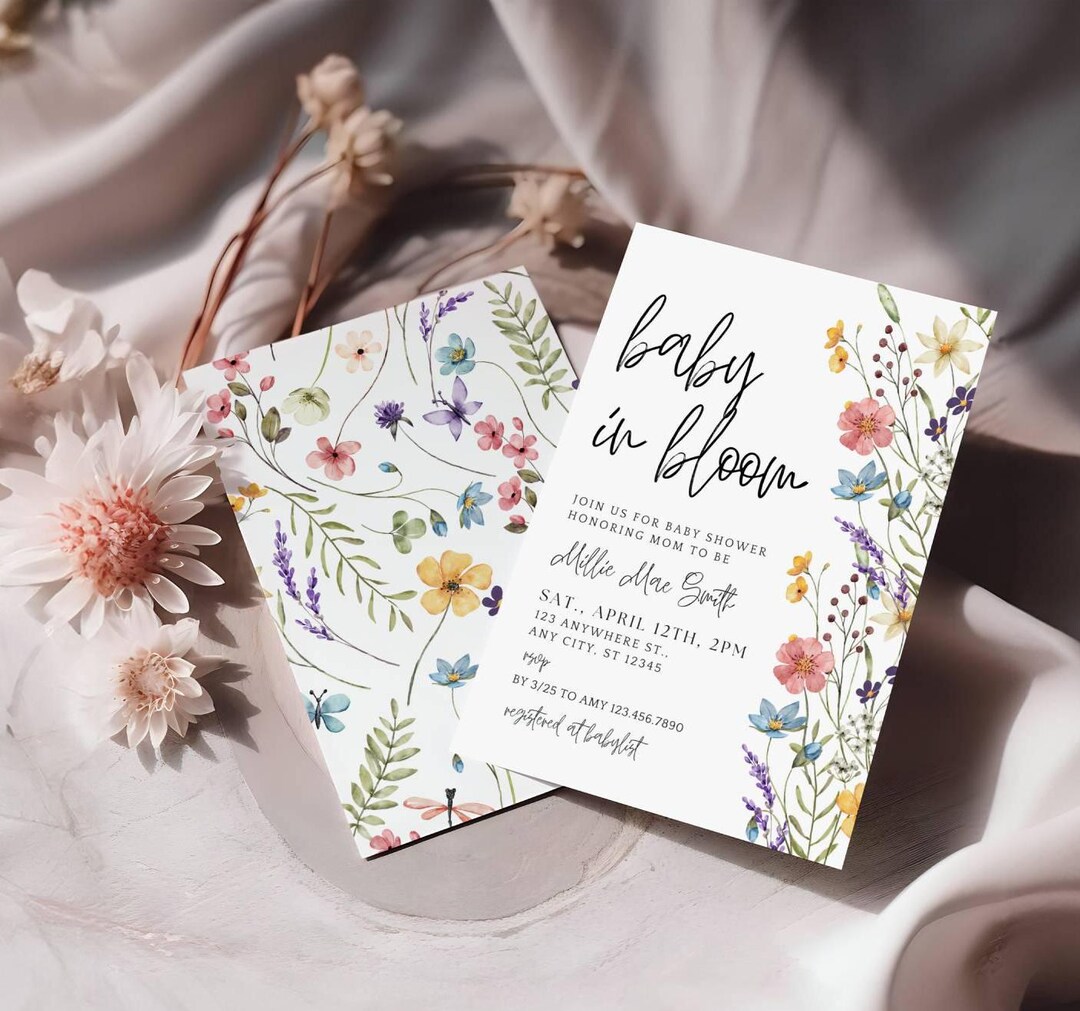 Editable Baby in Bloom Invitation, Wildflower Baby in Bloom Baby Shower ...