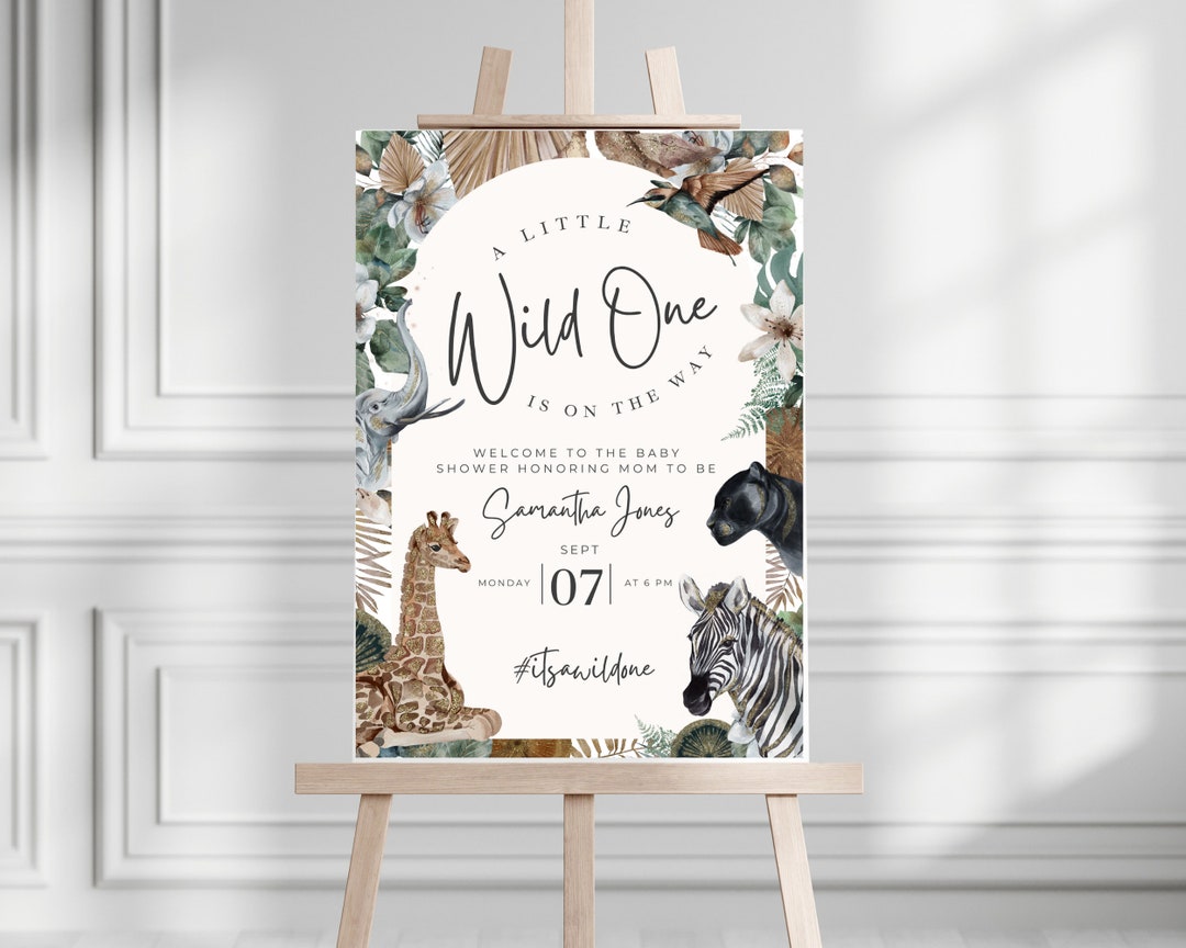 A Little Wild One is on the Way Baby Shower Welcome Sign, Safari Jungle ...