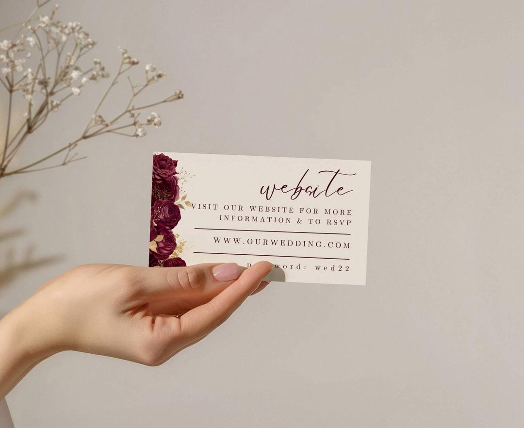 Burgundy and Gold Wedding Website Card Template, Customizable in Canva ...