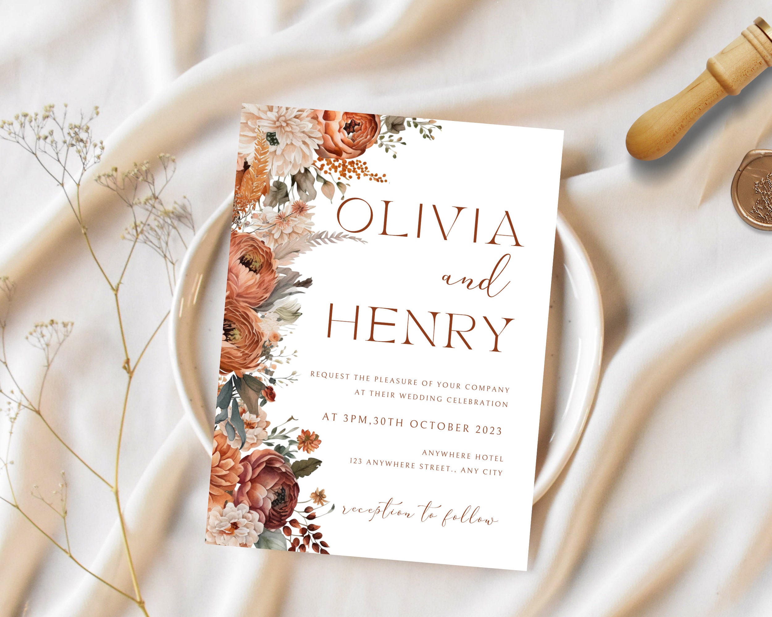 Floral Terracotta Wedding Invites Terracotta Floral Wedding - Etsy