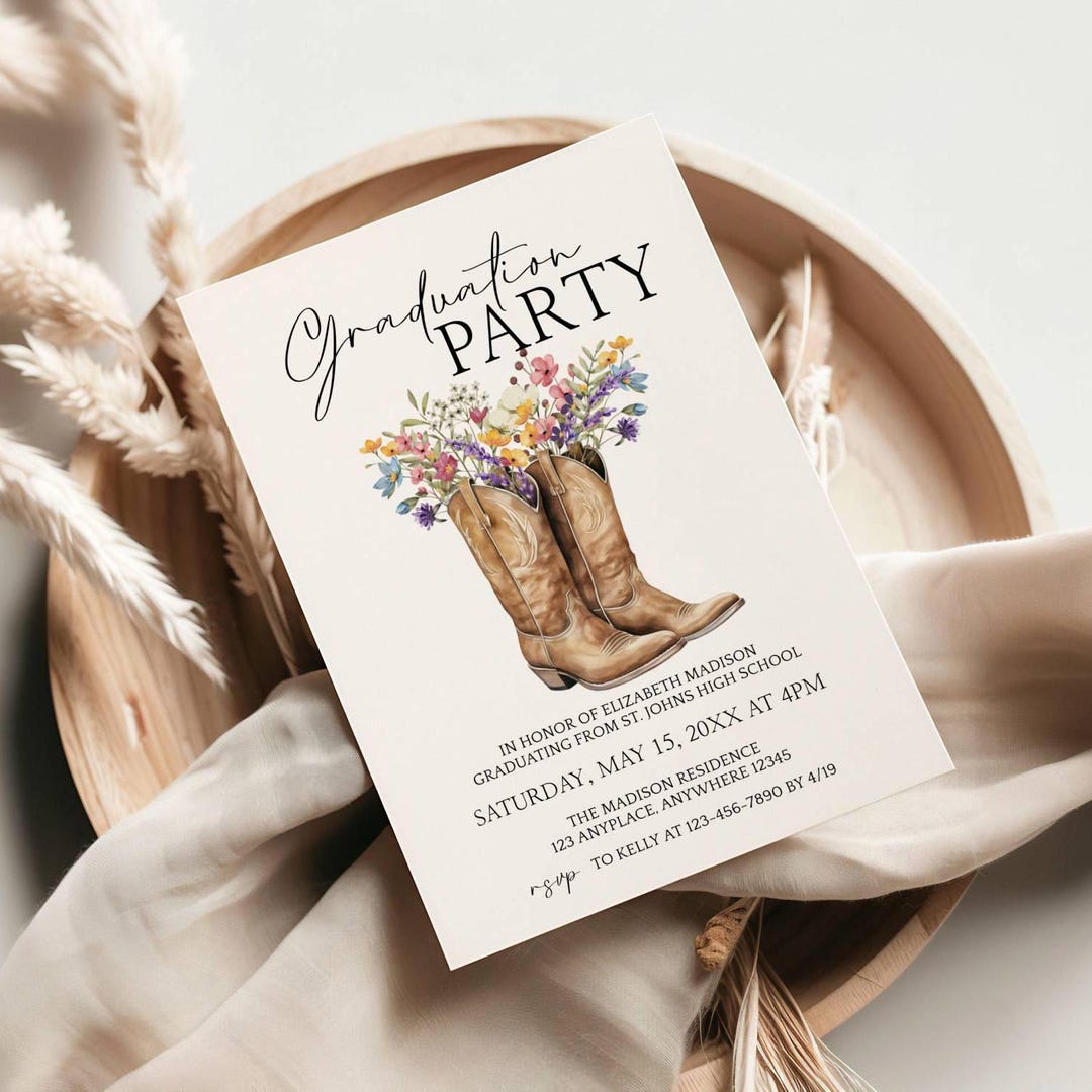 Cowgirl Graduation Invitation, Western Grad Party Template, Editable ...