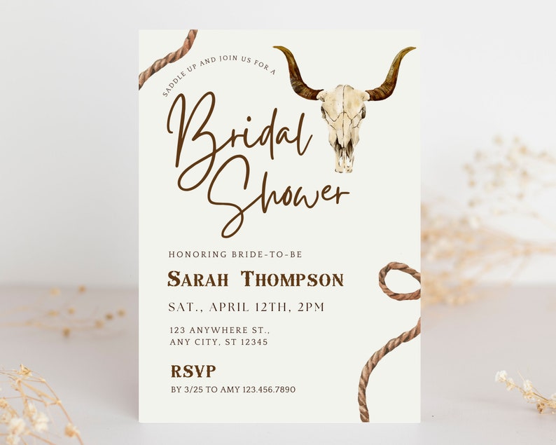 Western Theme Bridal Shower, Rustic Wedding Invitation, Cow Skull ...