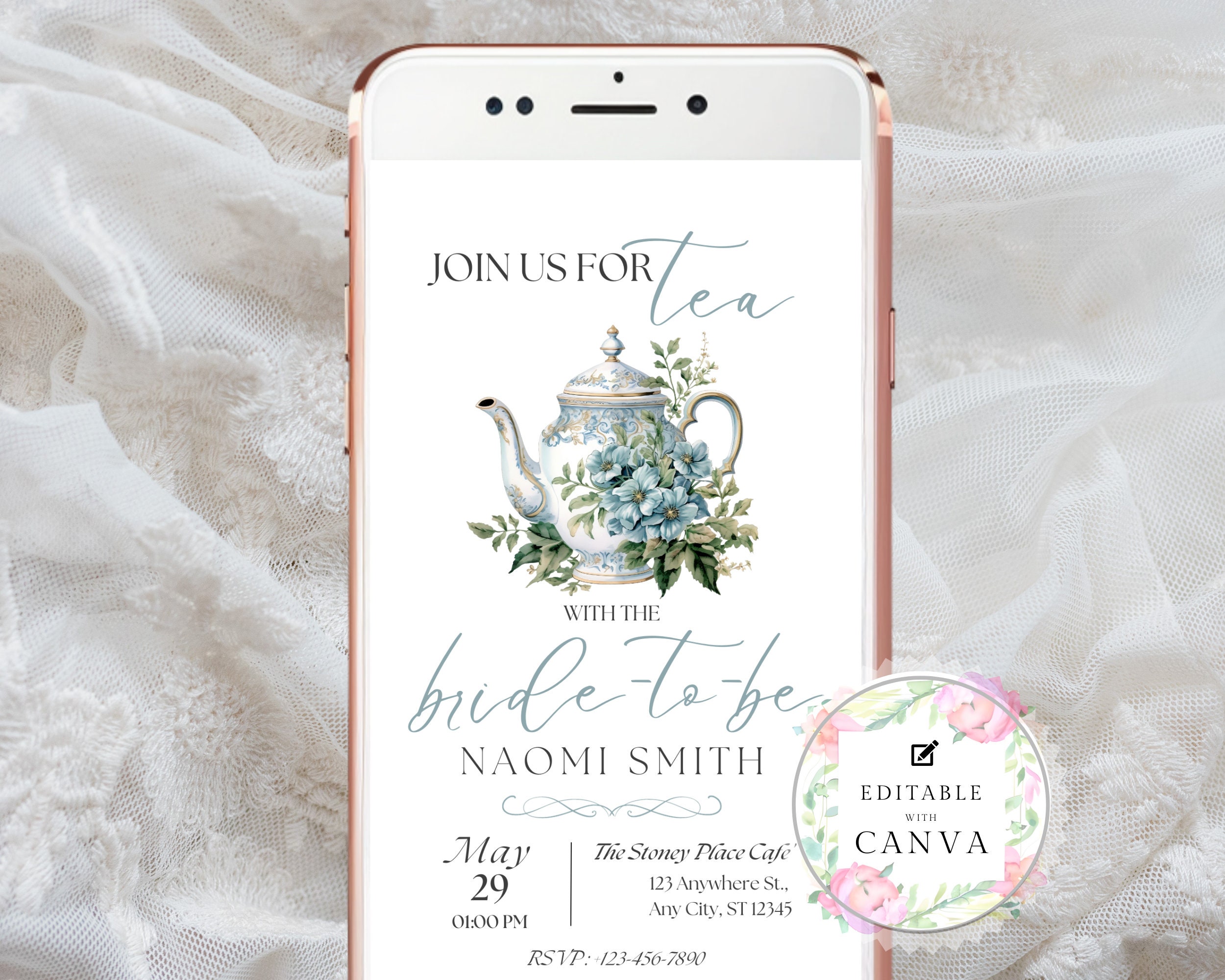 Bridal Shower Tea Party Invitation Template, SMS Text Message ...