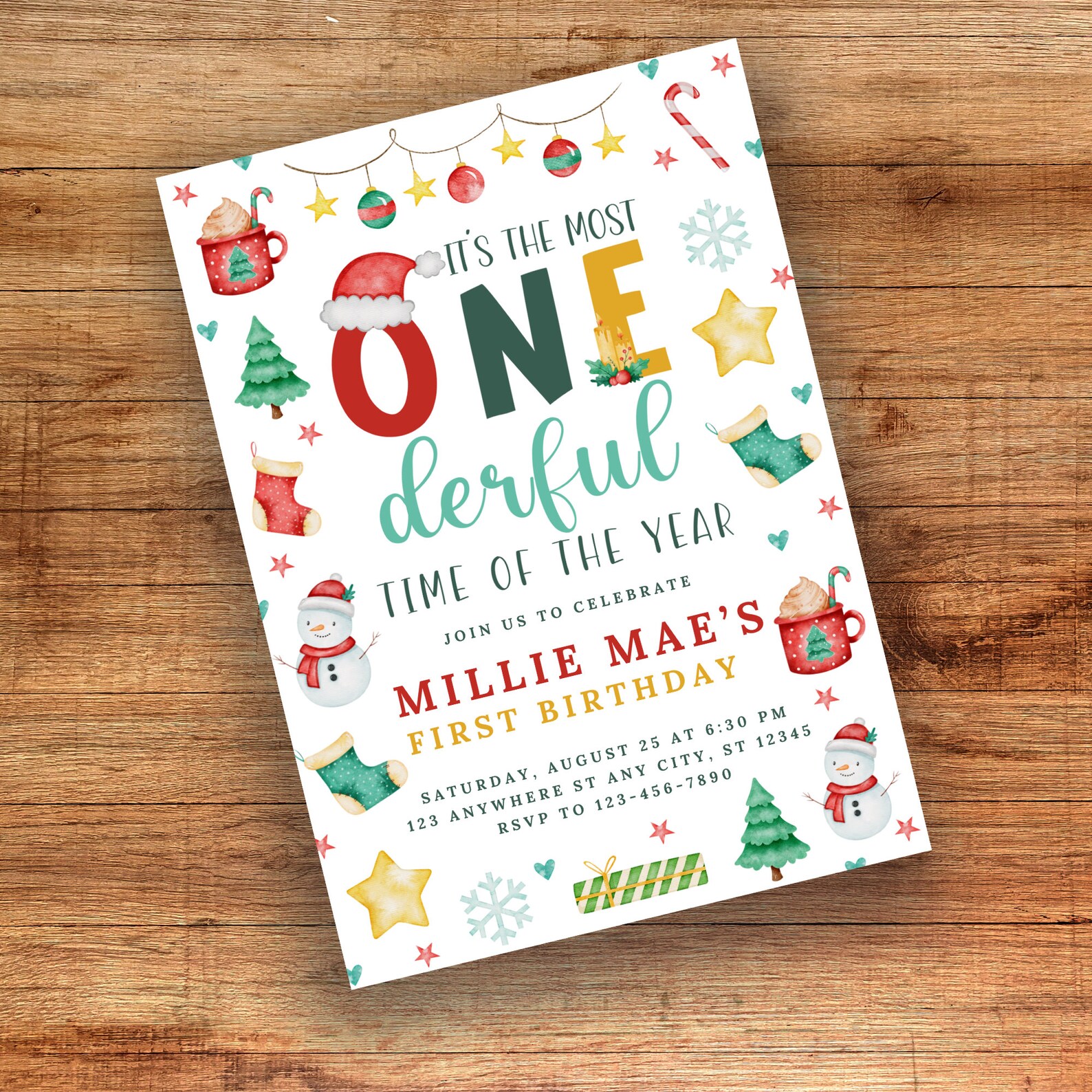 Most Onederful Time Birthday Invitation Christmas Birthday - Etsy