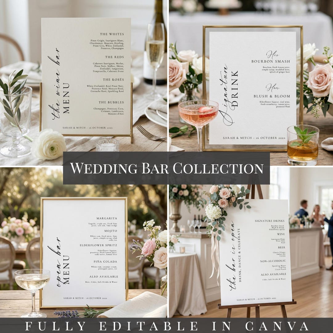 Wedding Bar Collection | 4 Sign Bundle | Minimalist Wedding Bar Signs ...