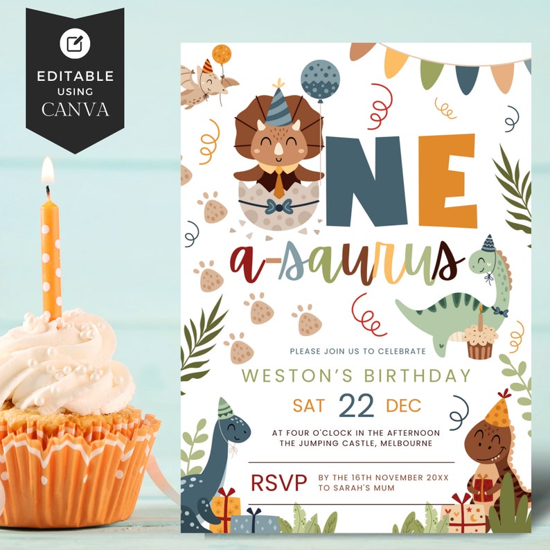 One a Saurus Birthday Invitation Template, Dino Birthday Invitations ...