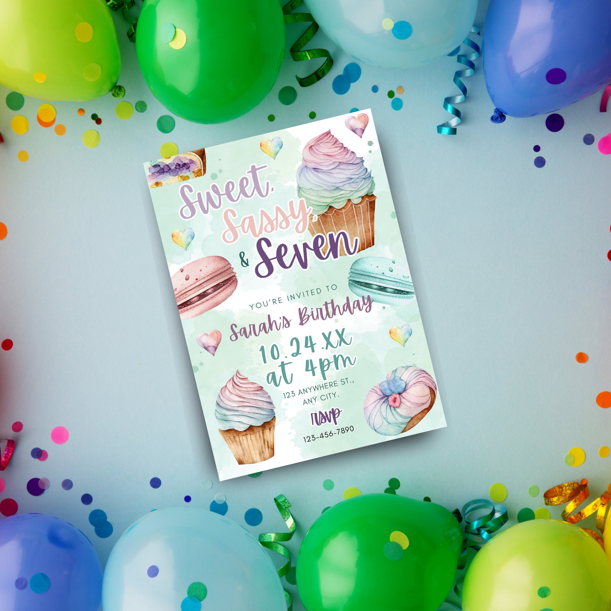 Sweet Sassy and Seven Birthday Invite, Sweet Sassy and Seven Birthday ...