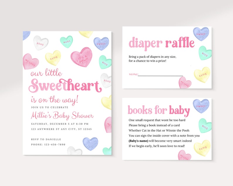 Little Sweetheart Baby Shower Invitation Bundle, Pastel, Editable ...