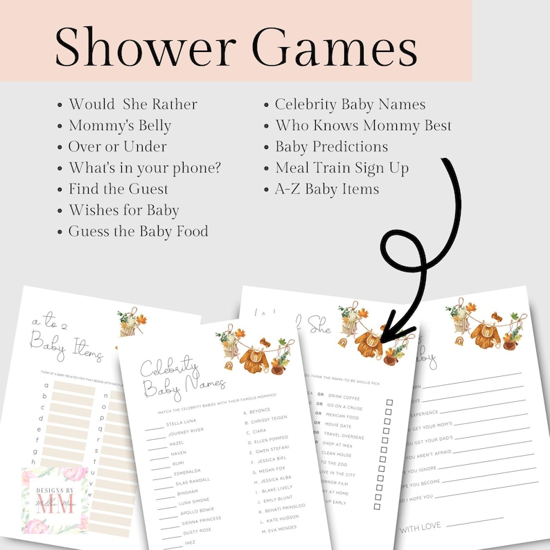 Girl Fall Clothesline Baby Shower Games, Fall Baby Shower Games ...