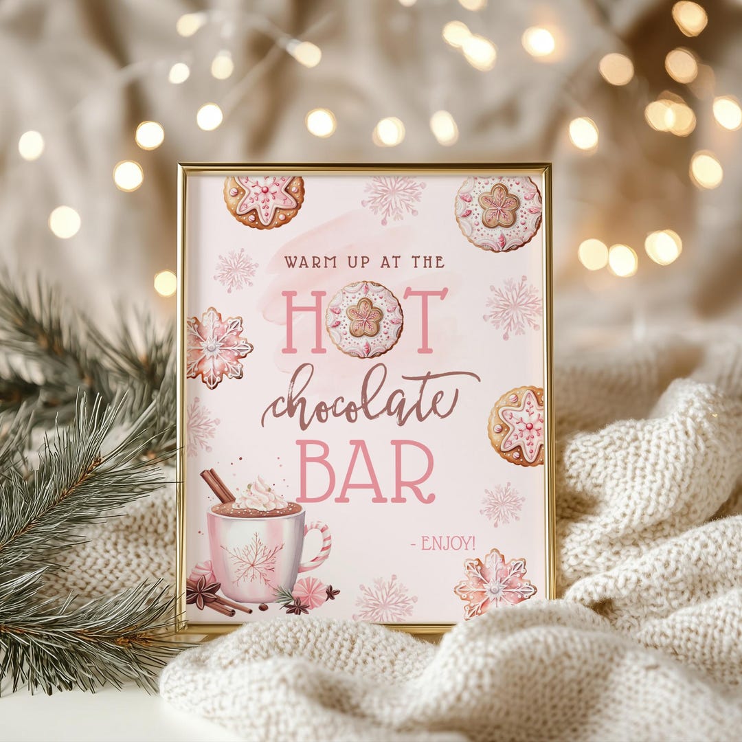 Cookies and Cocoa Pink Hot Chocolate Bar Sign, Editable Baby Shower ...