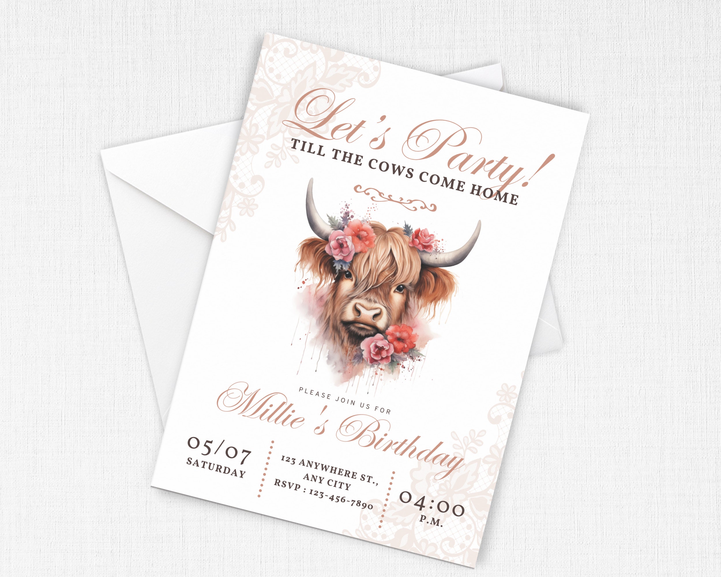 Highland Cow Invitation, Digital Download Editable Highlander Cow ...
